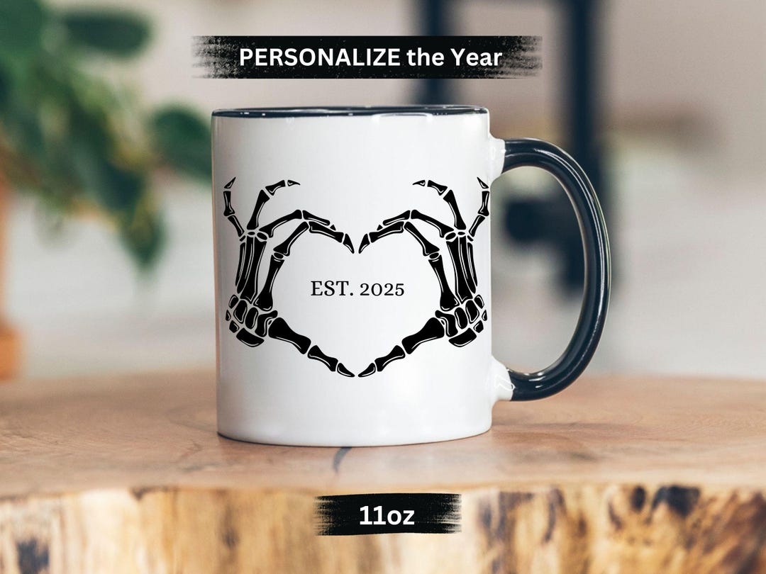 Custom Date Mug, Personalized Skeleton Hand Mug, Anniversary Gift for ...