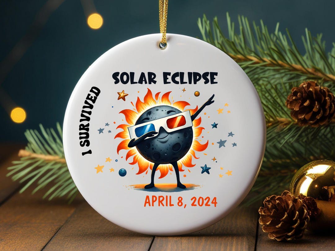 Funny Solar Eclipse Ornament, Personalized Eclipse Keepsake, I Survived ...