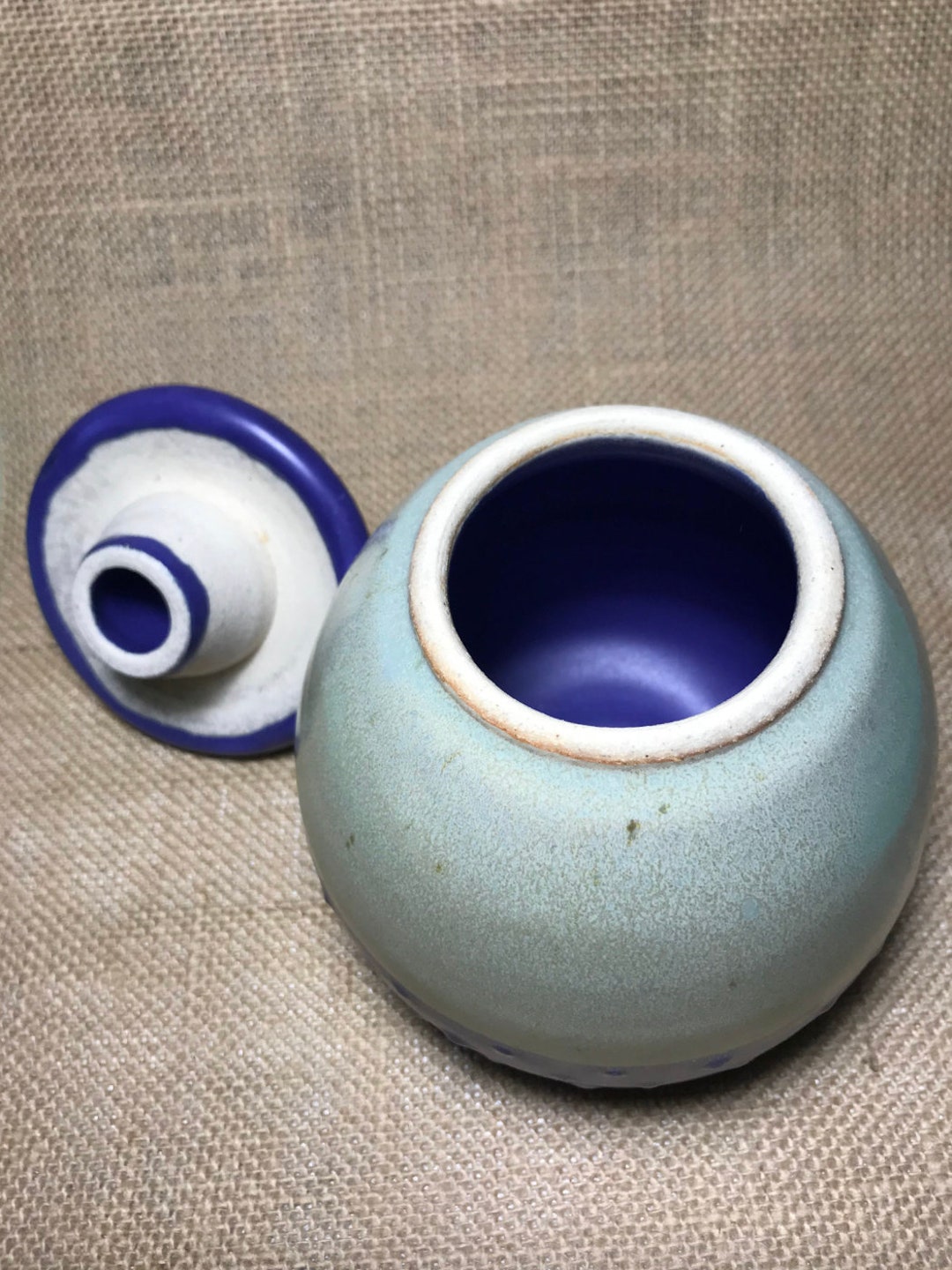 Japanese Influence Decorative Ceramic Jar With Lid - Purple and Light ...