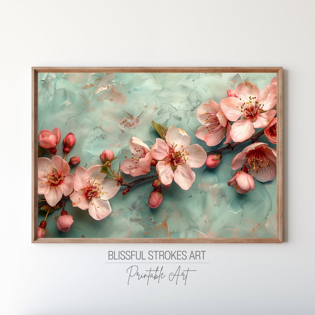 Printable Japanese Sakura Flower, Intricate Detail Oil Painting, Sunny ...