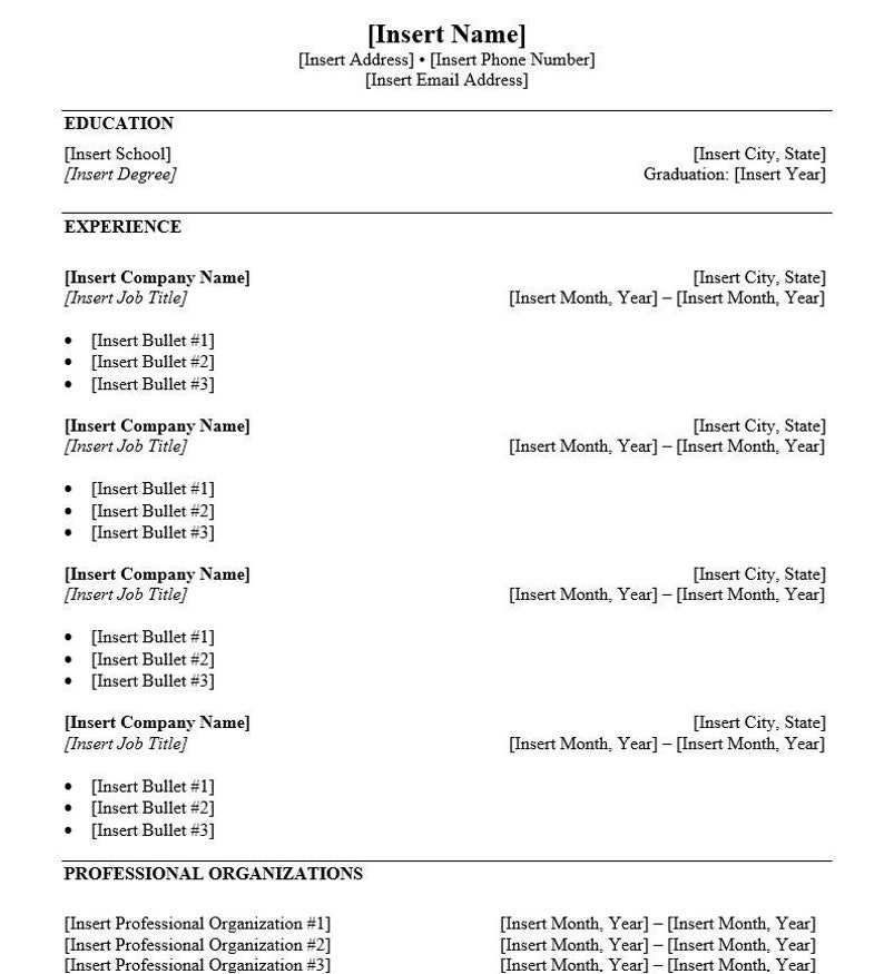 Simple Professional Resume Template - Etsy