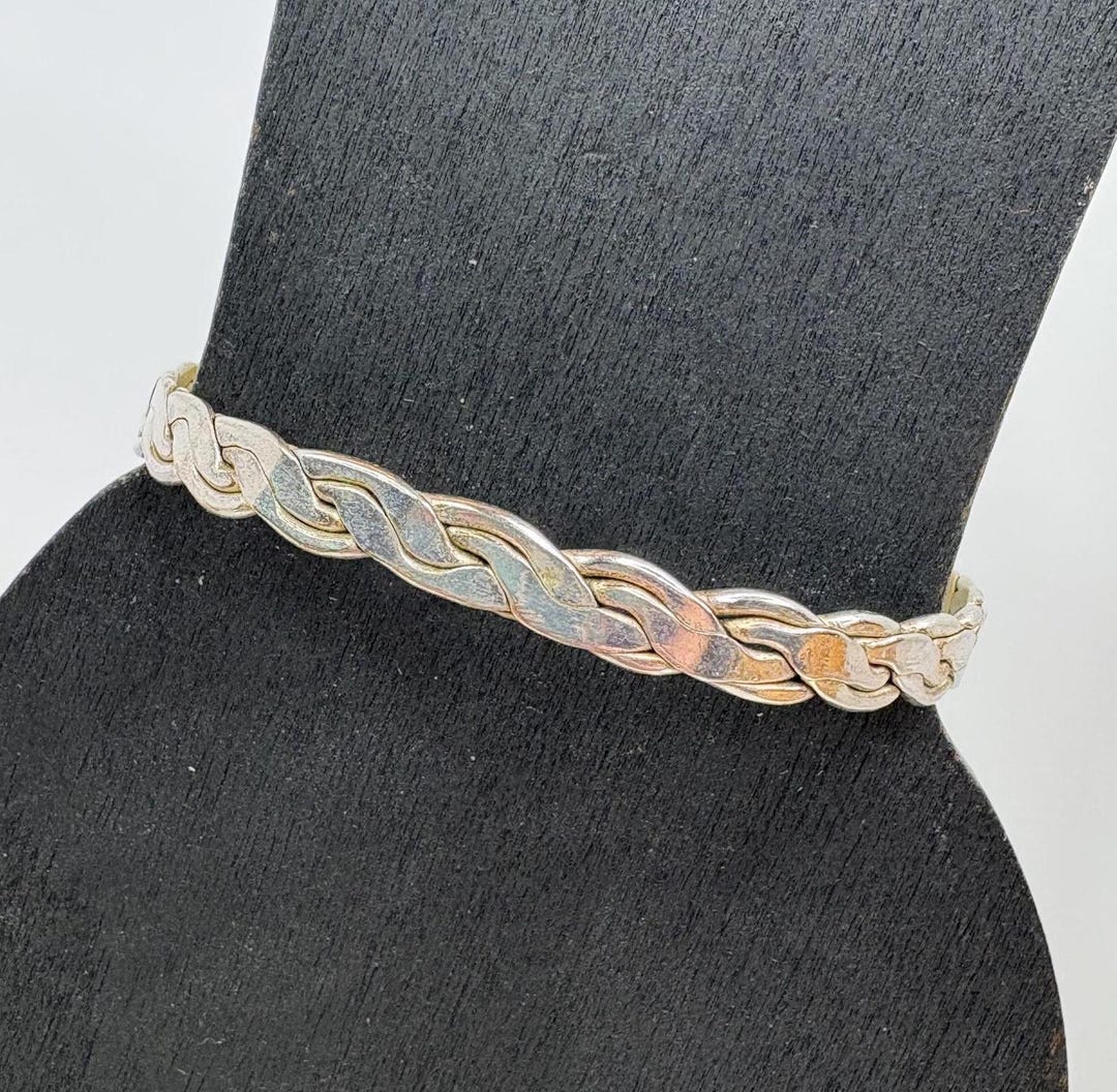 Vintage Handmade Solid Mexican 925 Sterling Silver Braided Woven Bangle ...