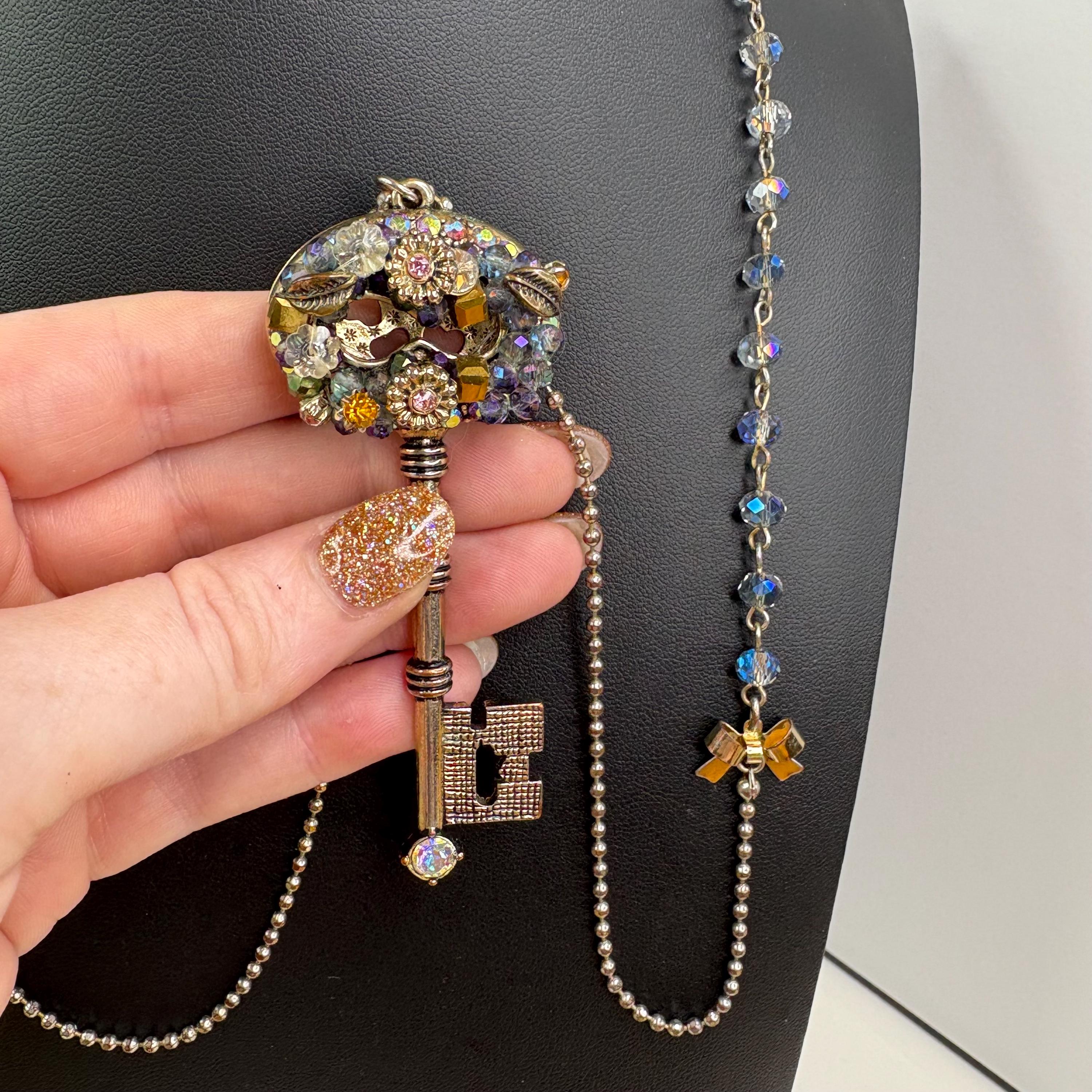 Vintage Betsey Johnson Large Chunky Embellished Bling Key Pendant Long ...