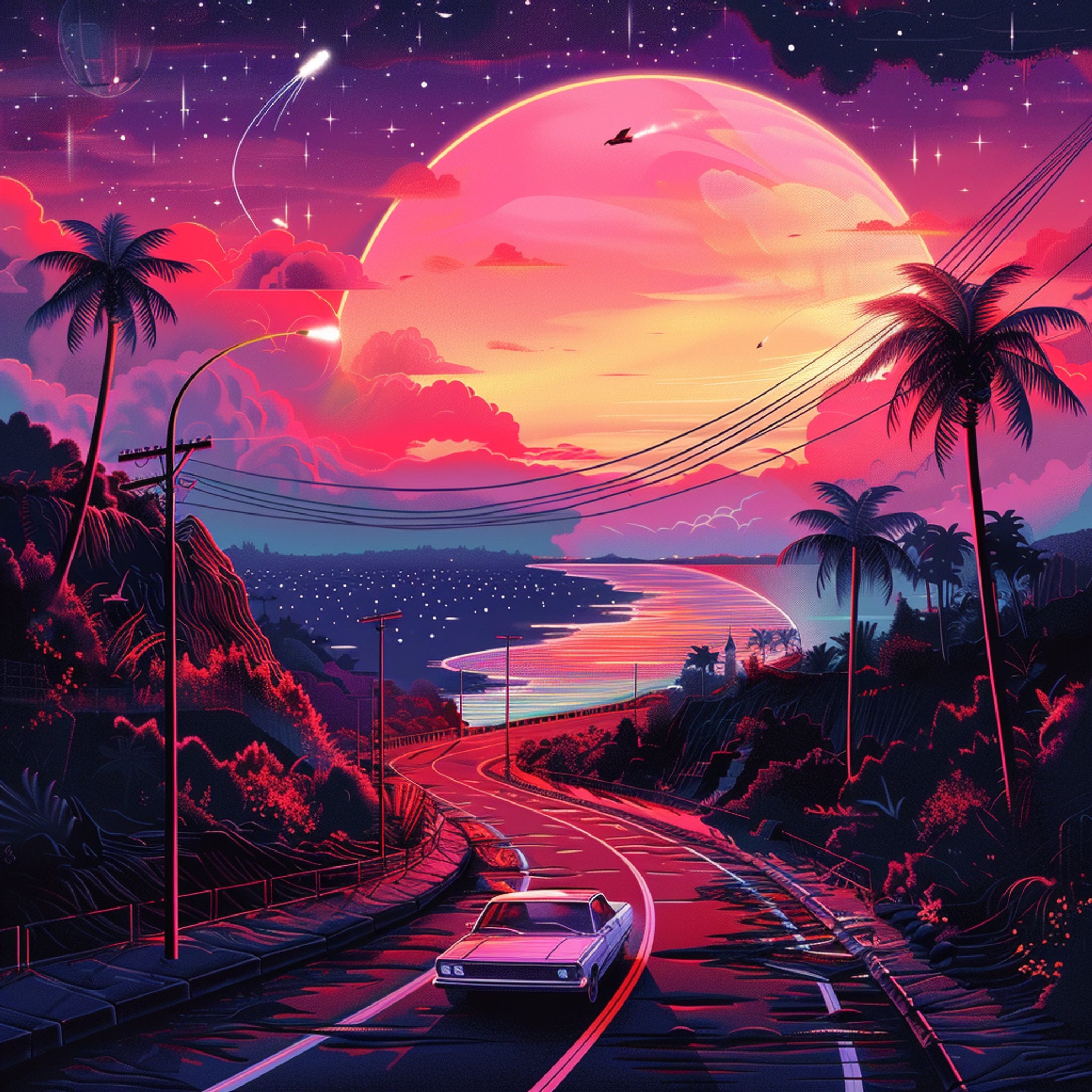 Retrowave Synthwave Sunset Drive Art Illustrations 4 Pack Enhanced 4K HD - Etsy