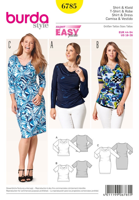 Burda Style Sewing PATTERN 6785 Shirt & Dress Sz 18 28 | Etsy