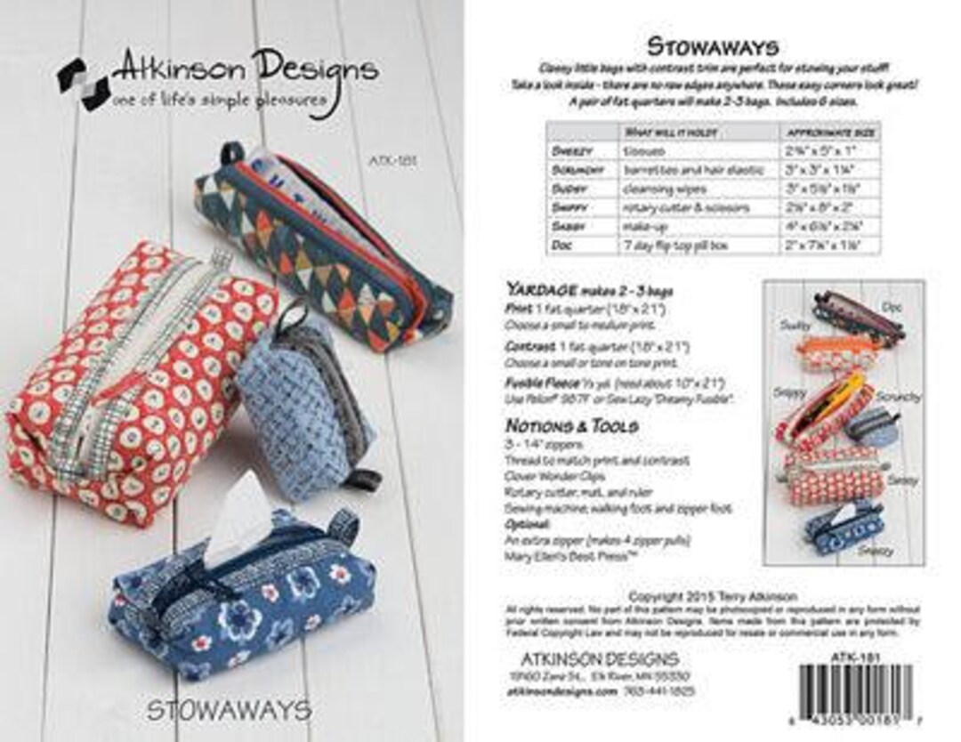 Atkinson Designs / Printed Sewing Pattern / Stowaways - Etsy