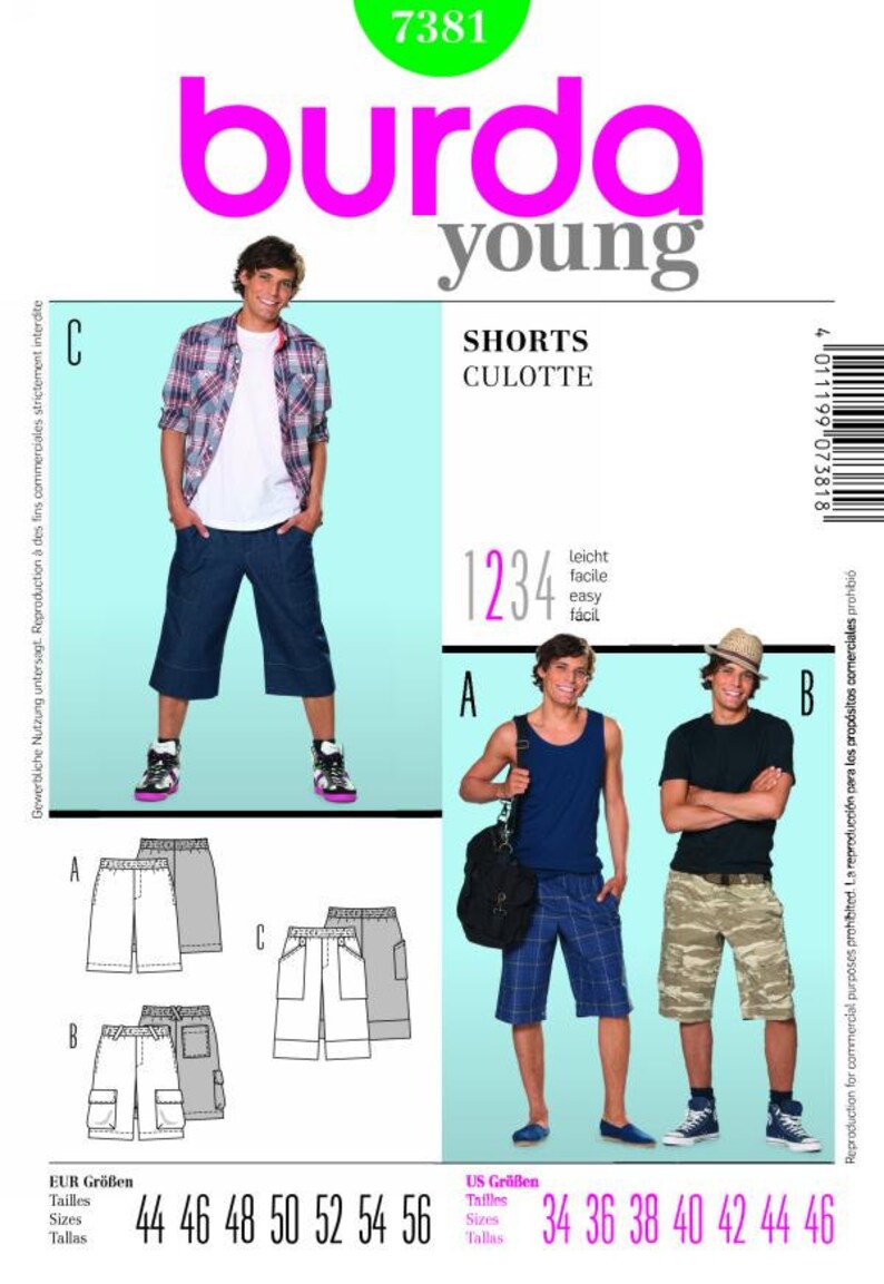 Burda Style Sewing PATTERN 7381 Mens Shorts - Etsy
