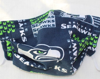 Seattle Seahawk Adult & Ex-large Face Mask, Reusable, 100% Cotton, Nose ...