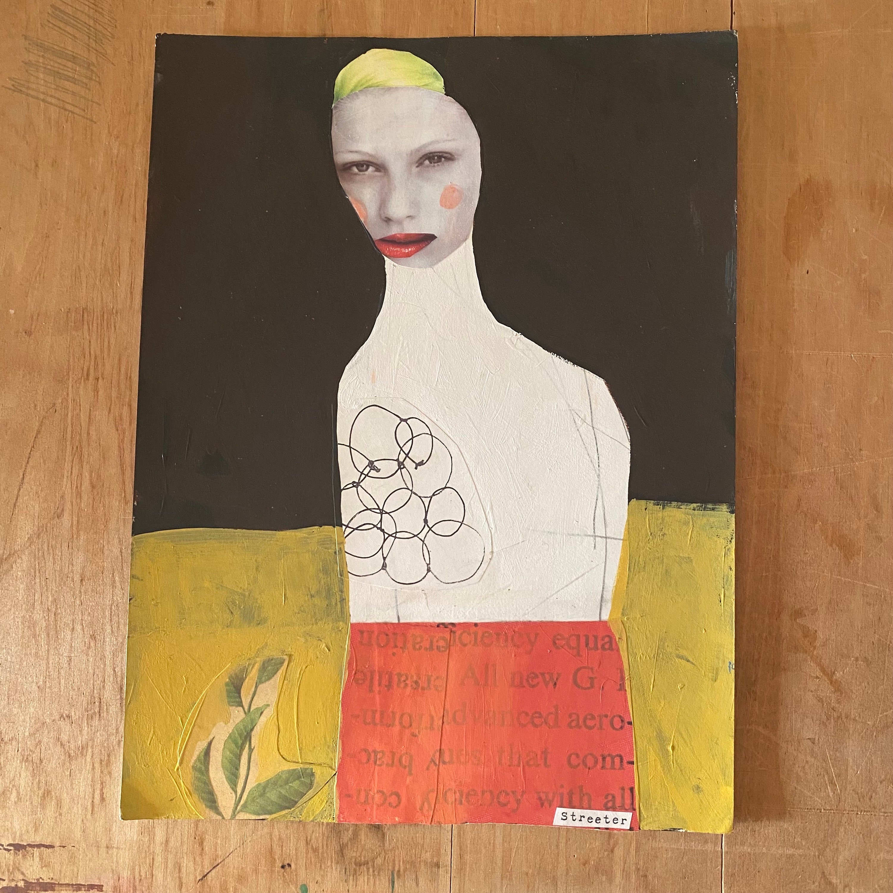 Original Art 9" X 12" Collage Painting on Paper Figure Portrait Growth ...