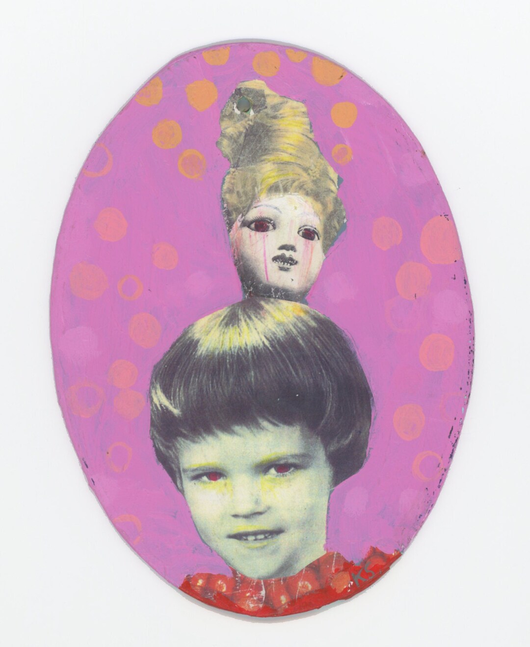 Original Art 5x7" Oval Collage Painting on Board Ready to Hang Dollhead ...