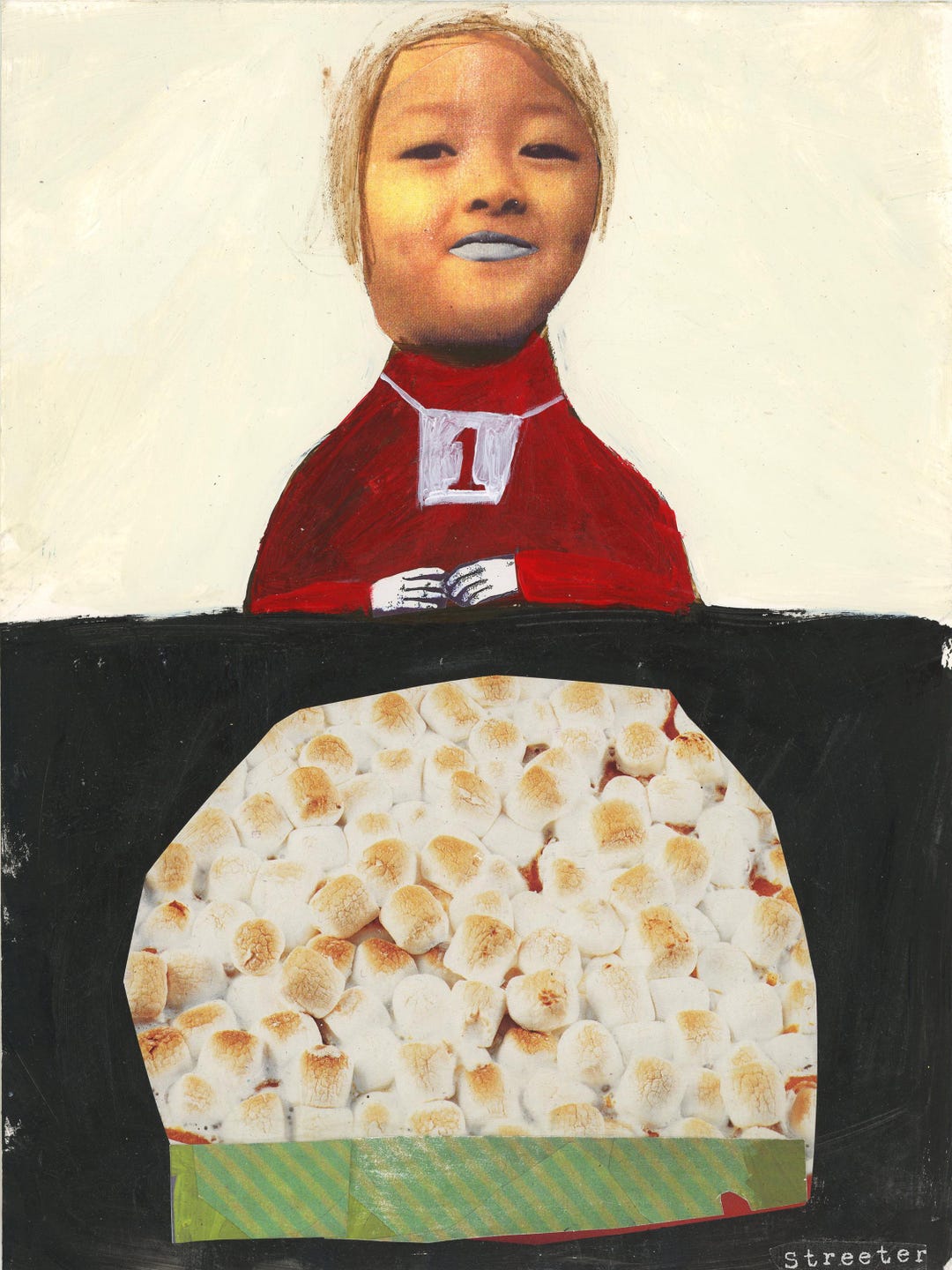 Original Art Collage Mixed Media Work Paper on Marshmallow Pie Eating ...