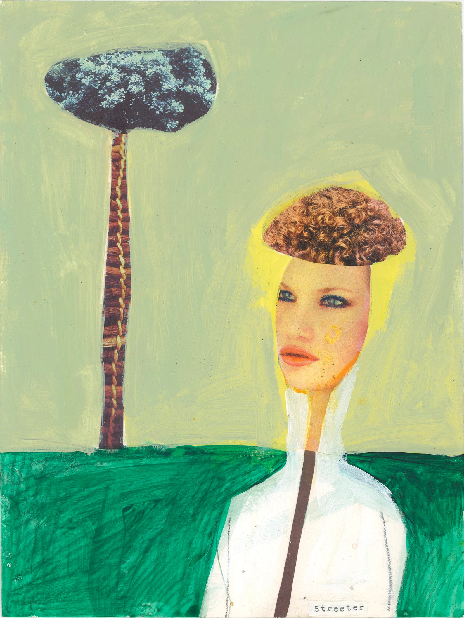 Original Art 9" X 12" Collage Painting on Paper Figure Tree Hair - Etsy