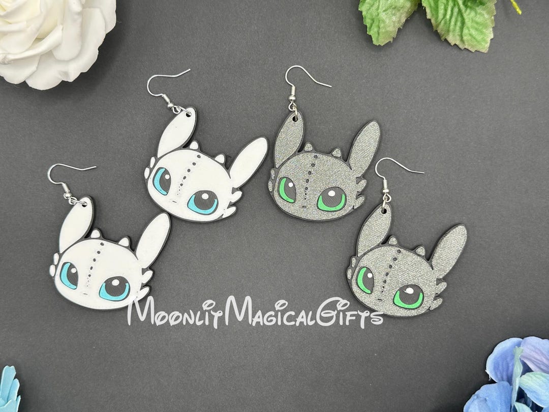 Toothless Earrings, 3D Printed Dragon Earrings, Night and Light Fury ...
