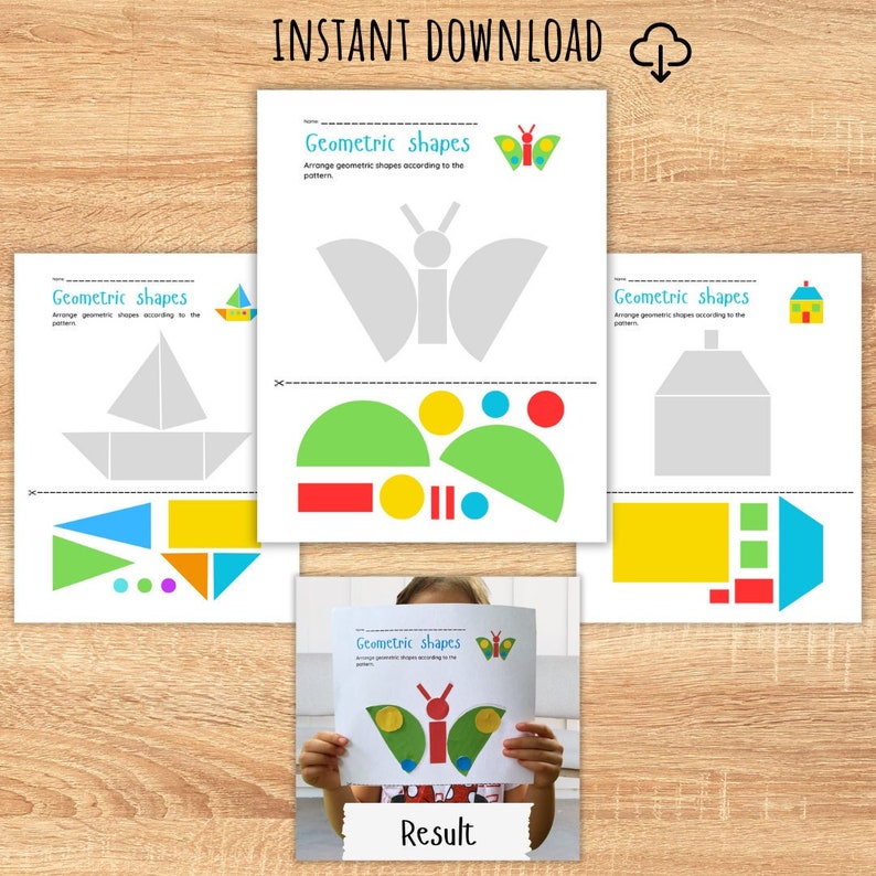 Geometric Shapes Cut and Paste Activity, Preschool Kindergarten ...