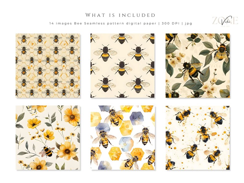 Watercolor Bee Digital Paper Seamless Pattern Printable Bee Theme ...