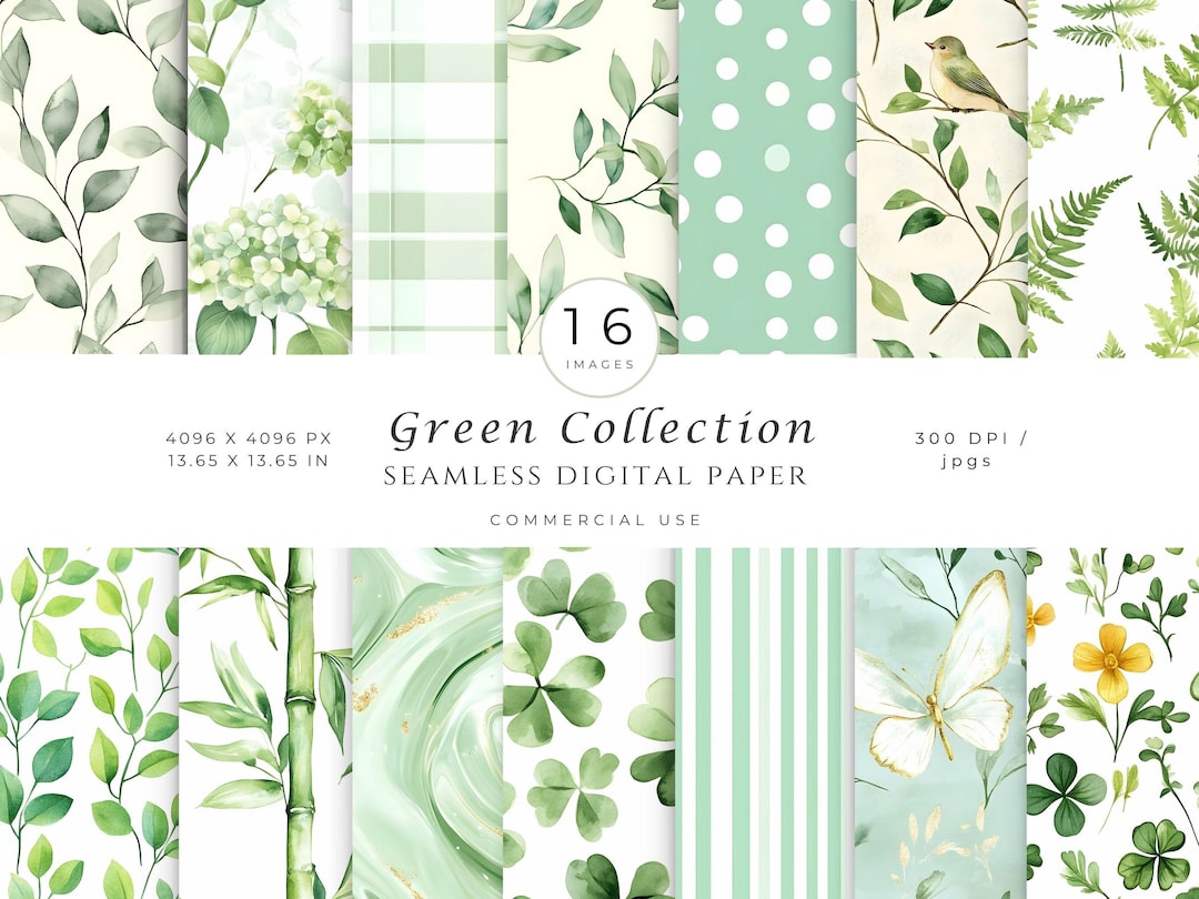 Sage Green Digital Papers, Watercolor Neutral Greenery Pattern for ...