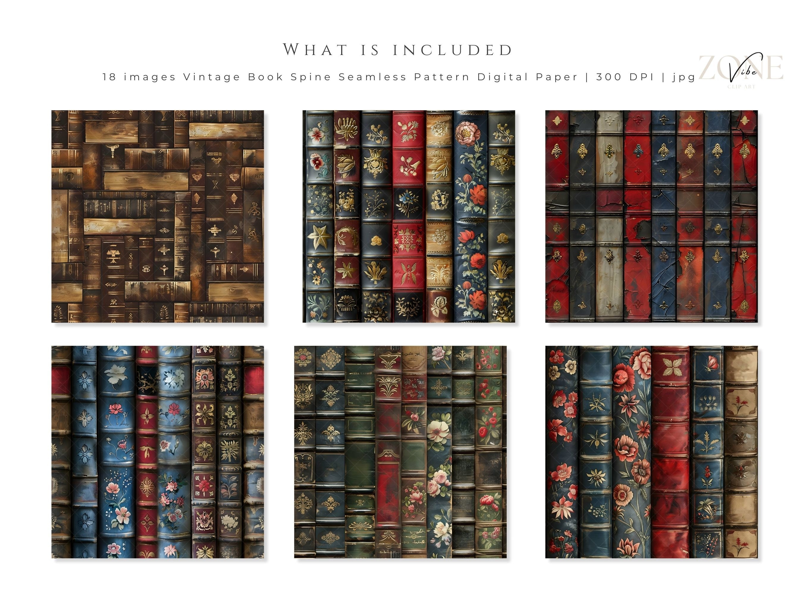 Vintage Book Spine Digital Paper, Ebook Mockup Decorative Book Covers ...