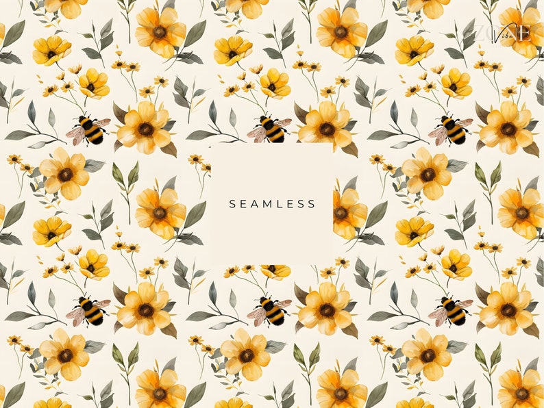 Watercolor Bee Digital Paper Seamless Pattern Printable Bee Theme ...