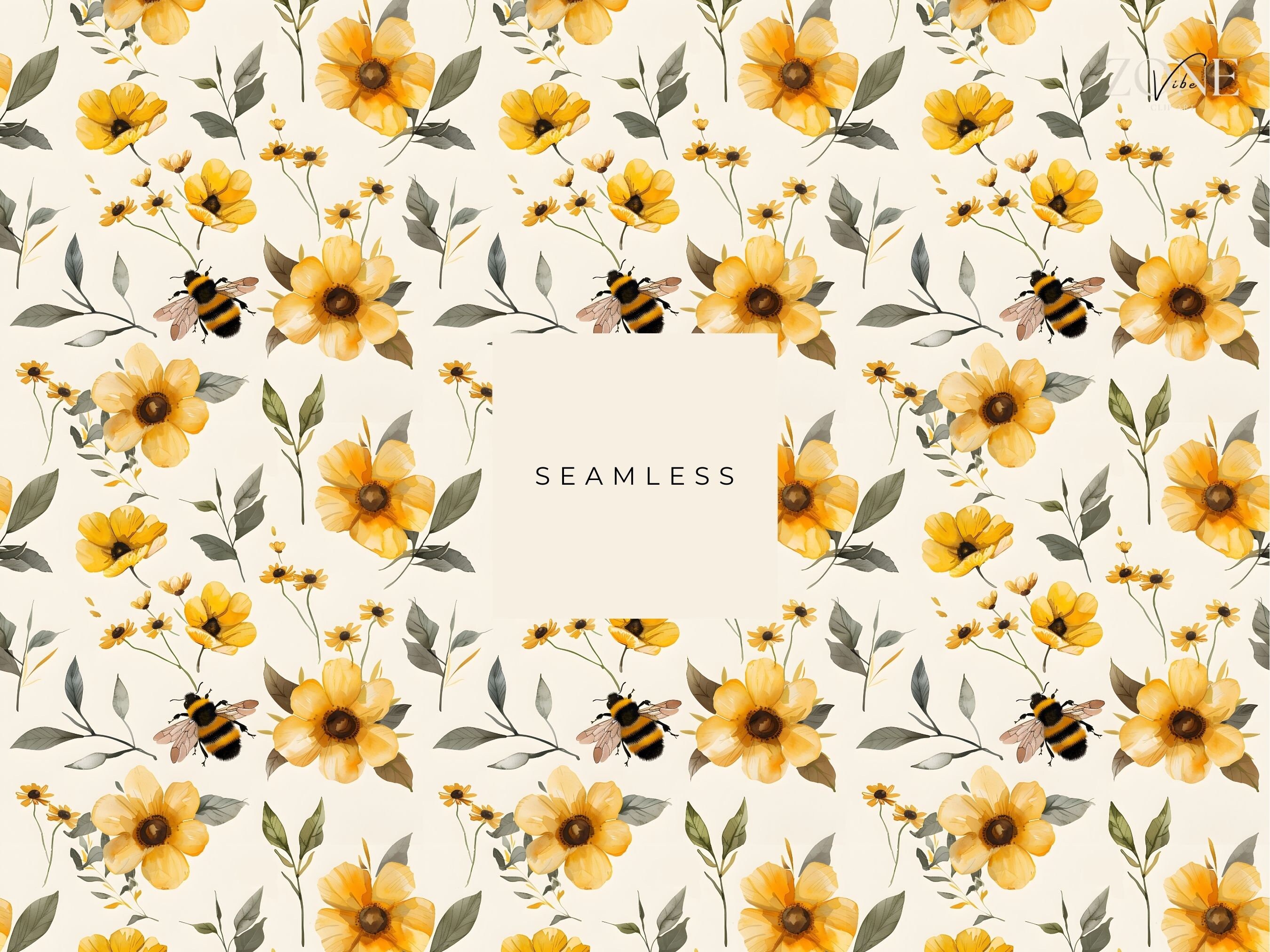 Watercolor Bee Digital Paper Seamless Pattern Printable Bee Theme ...