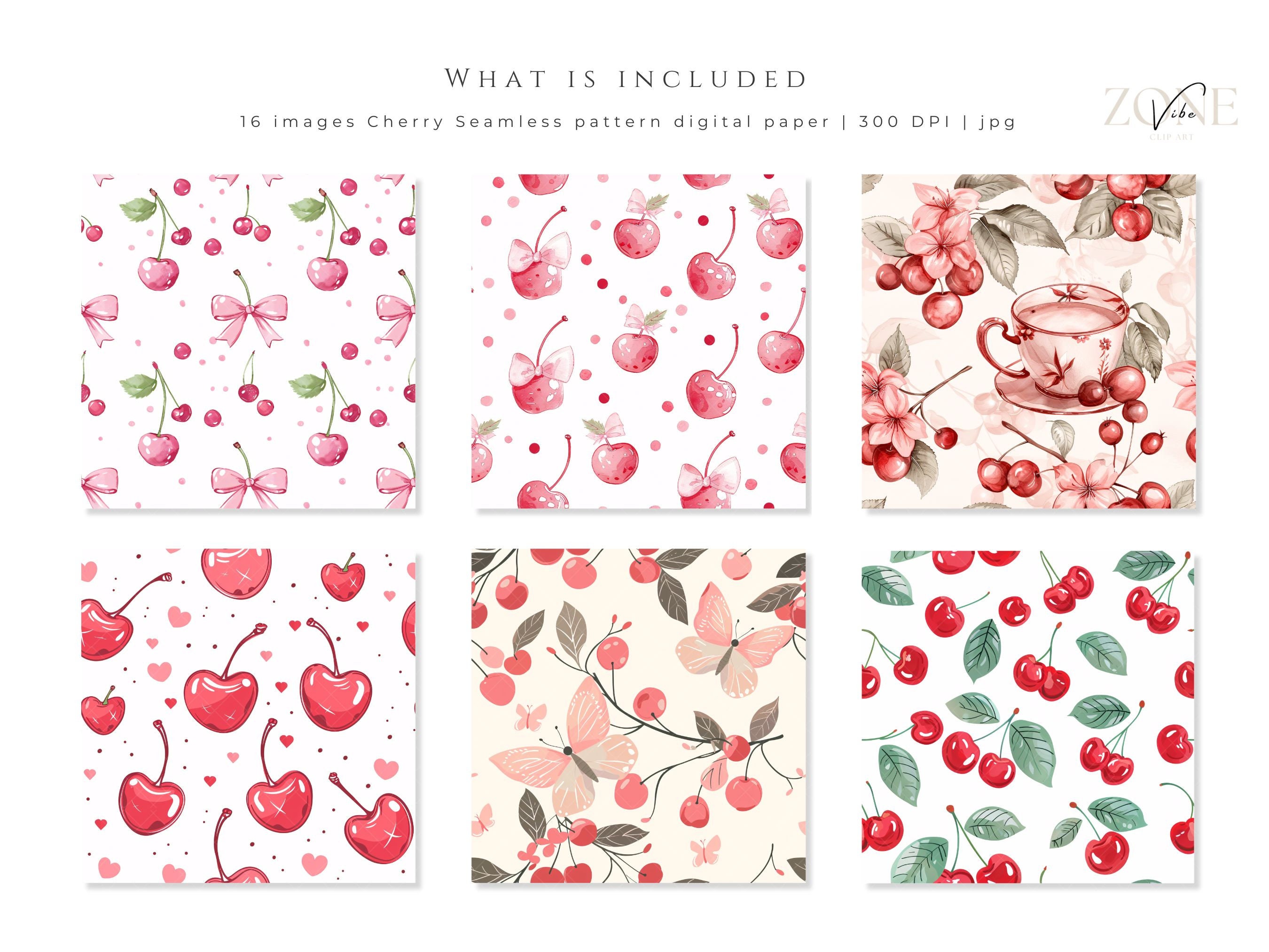 Cute Cherry Digital Paper Seamless Pattern Sweet Cherries Print ...
