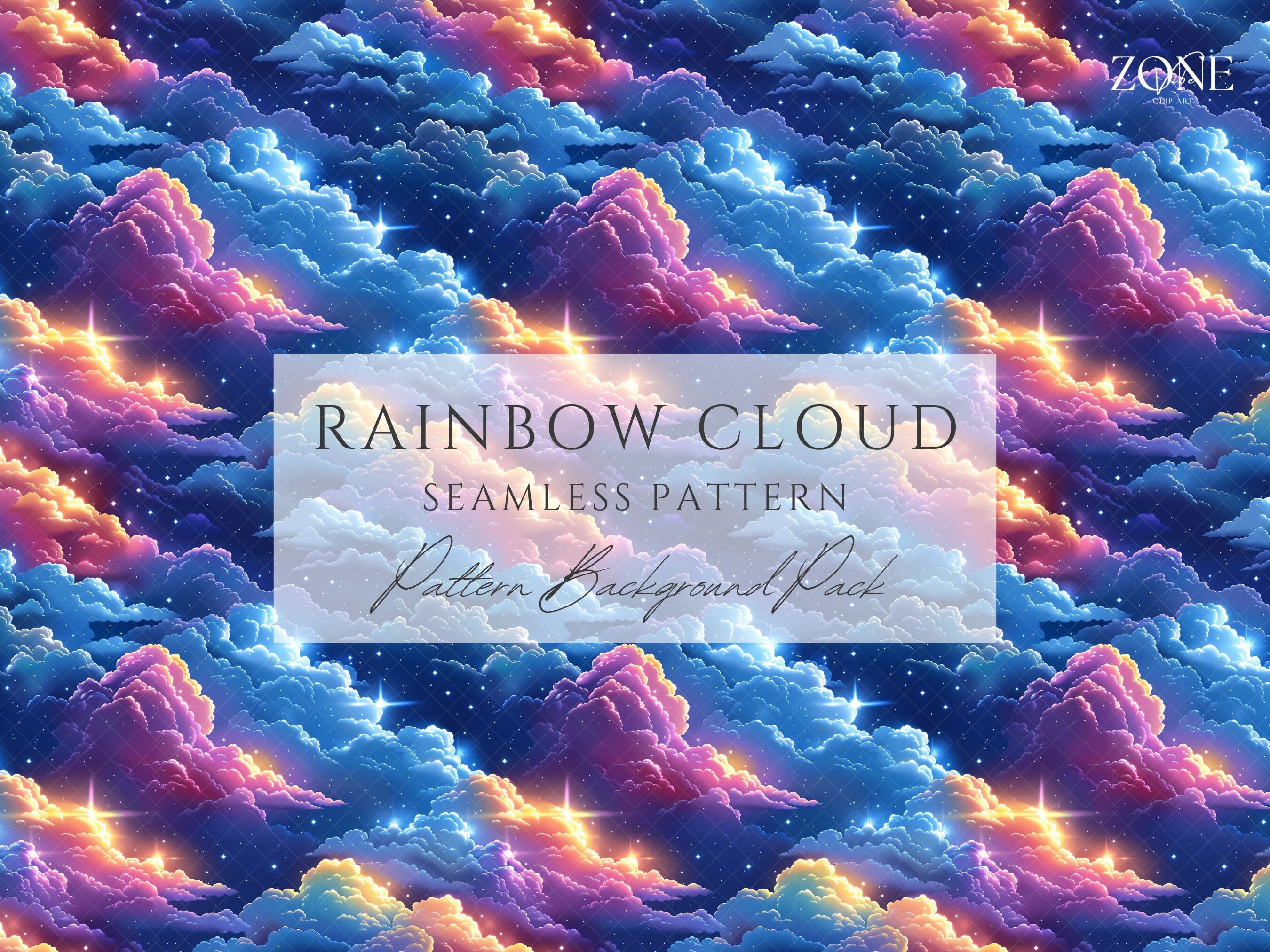 Rainbow Clouds Seamless Background, Dreamy Sky Wallpaper Cloud Digital ...
