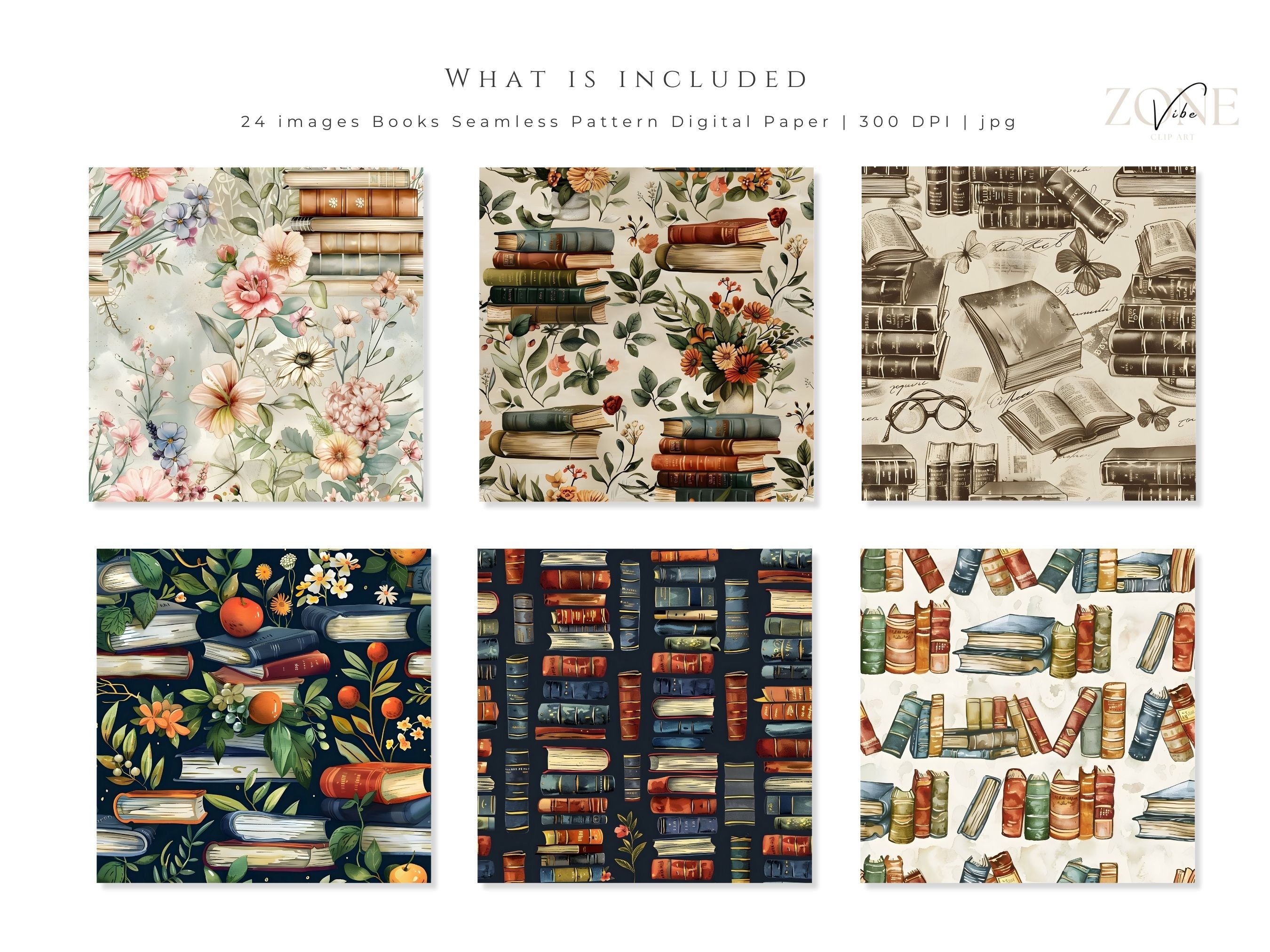 Books Digital Paper Pack Seamless Pattern Book Lovers Paper Crafting ...