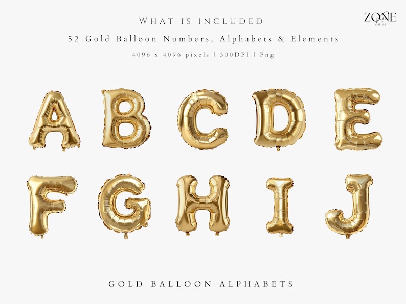 Gold Foil Balloons Numbers and Alphabet Clipart Party Bundle for ...