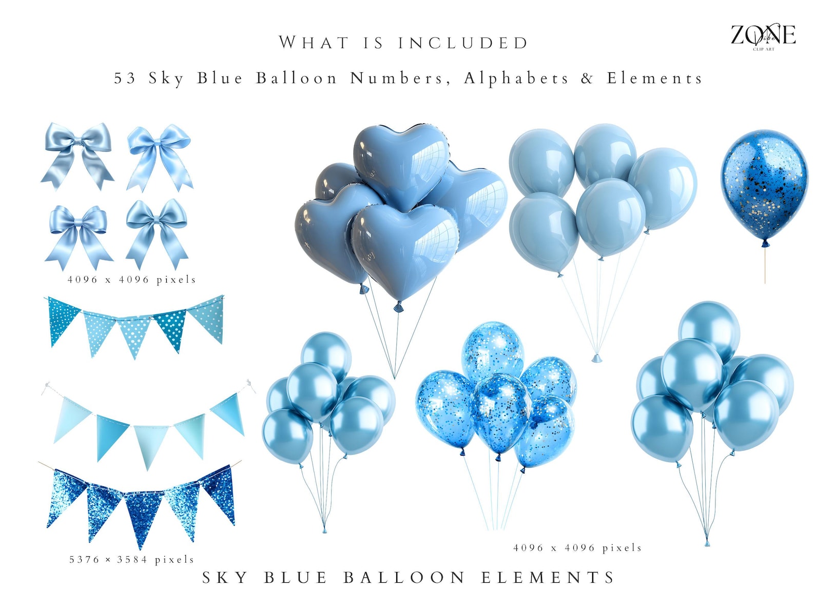 Sky Blue Balloon Alphabet Numbers Clipart, Baby Shower Balloon Clipart ...