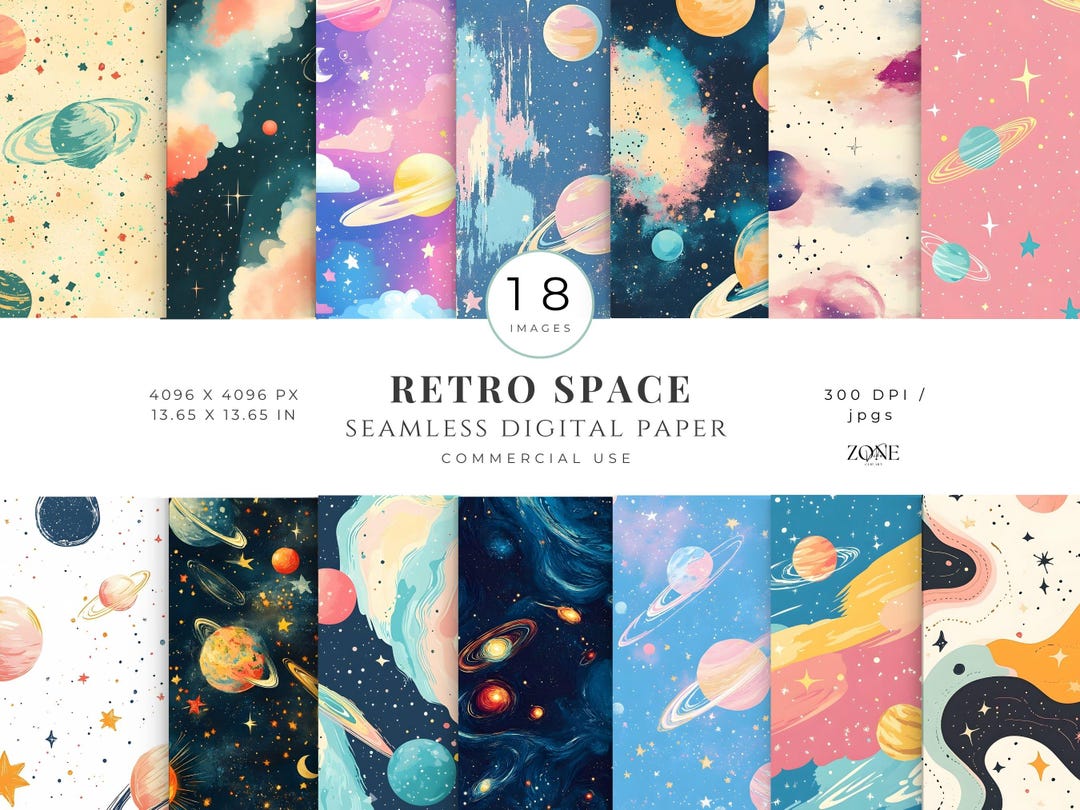 Retro Space Pattern Galaxy Digital Paper for Space Tumbler Wrap, Space ...
