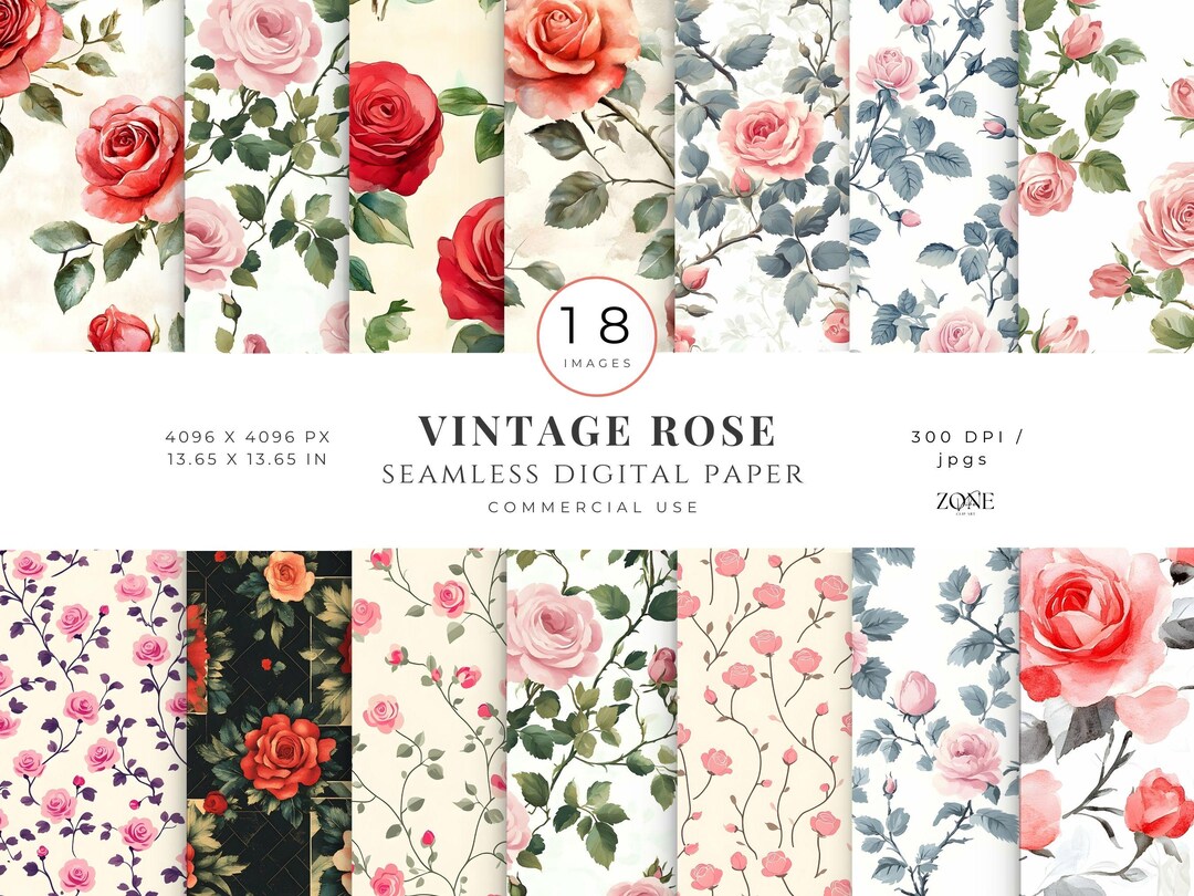 Vintage Rose Print Digital Paper, Tiny Rosebuds Fabric Texture ...