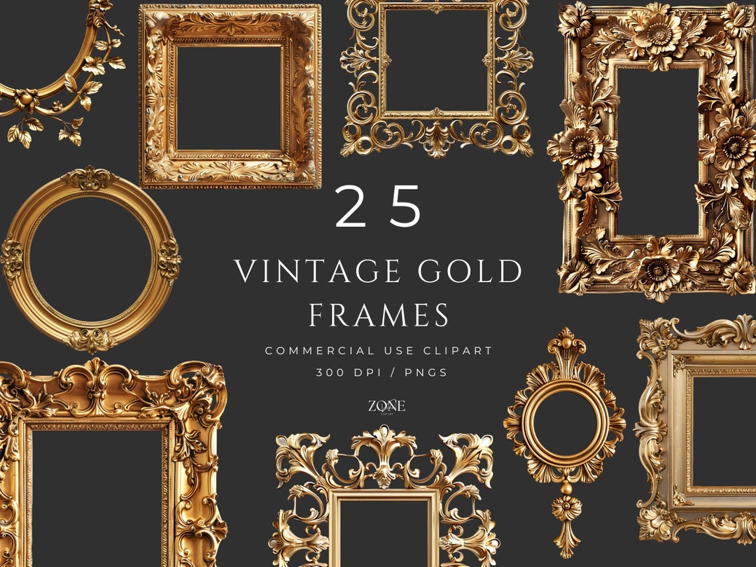 Vintage Gold Frames Clipart, Baroque Antique Frame Clip Art PNG, Junk ...