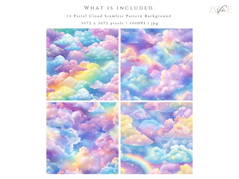 Pastel Rainbow Clouds Background Dreamy Sky Digital Paper, Printable ...