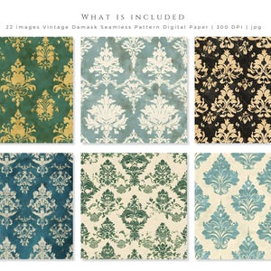 Vintage Damask Digital Paper, Brocade Damask Fabric Design, Rustic ...