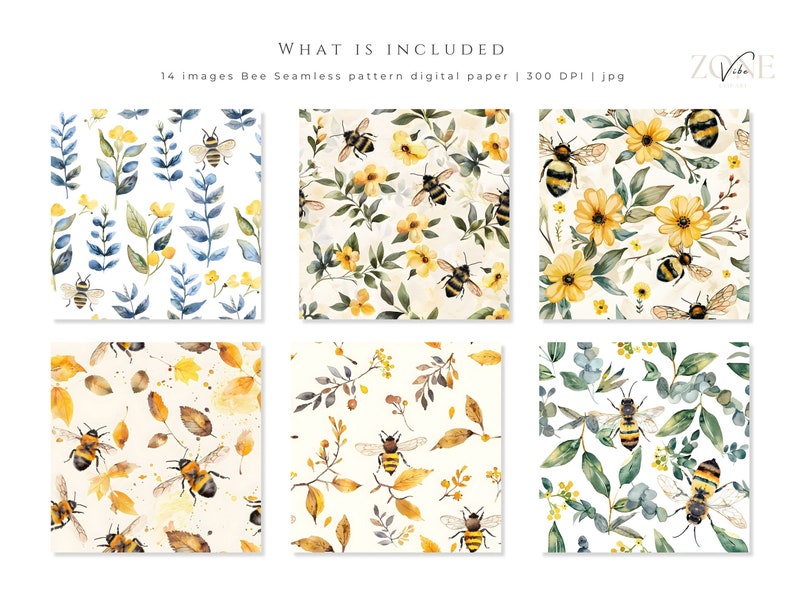 Watercolor Bee Digital Paper Seamless Pattern Printable Bee Theme ...