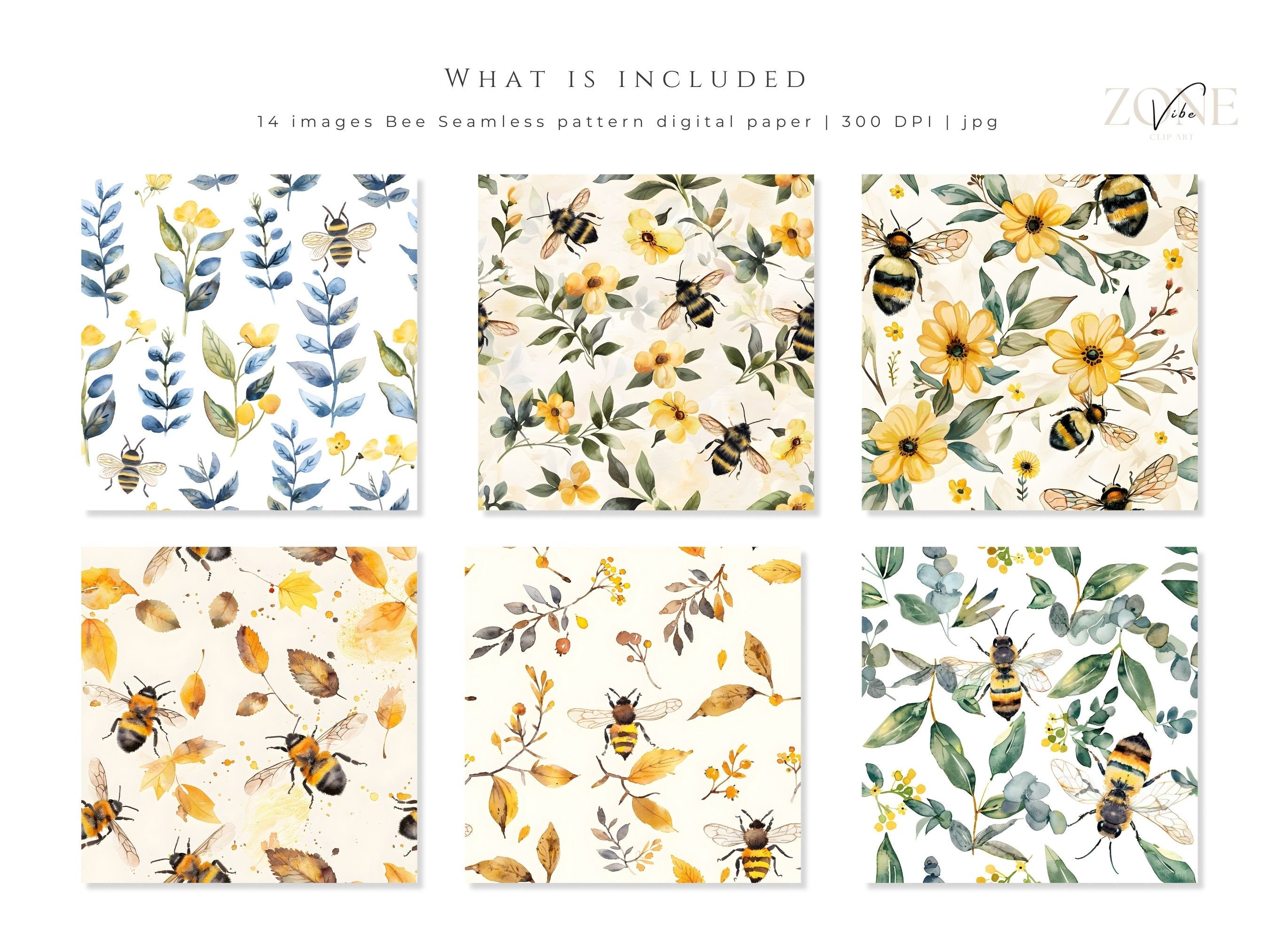Watercolor Bee Digital Paper Seamless Pattern Printable Bee Theme ...