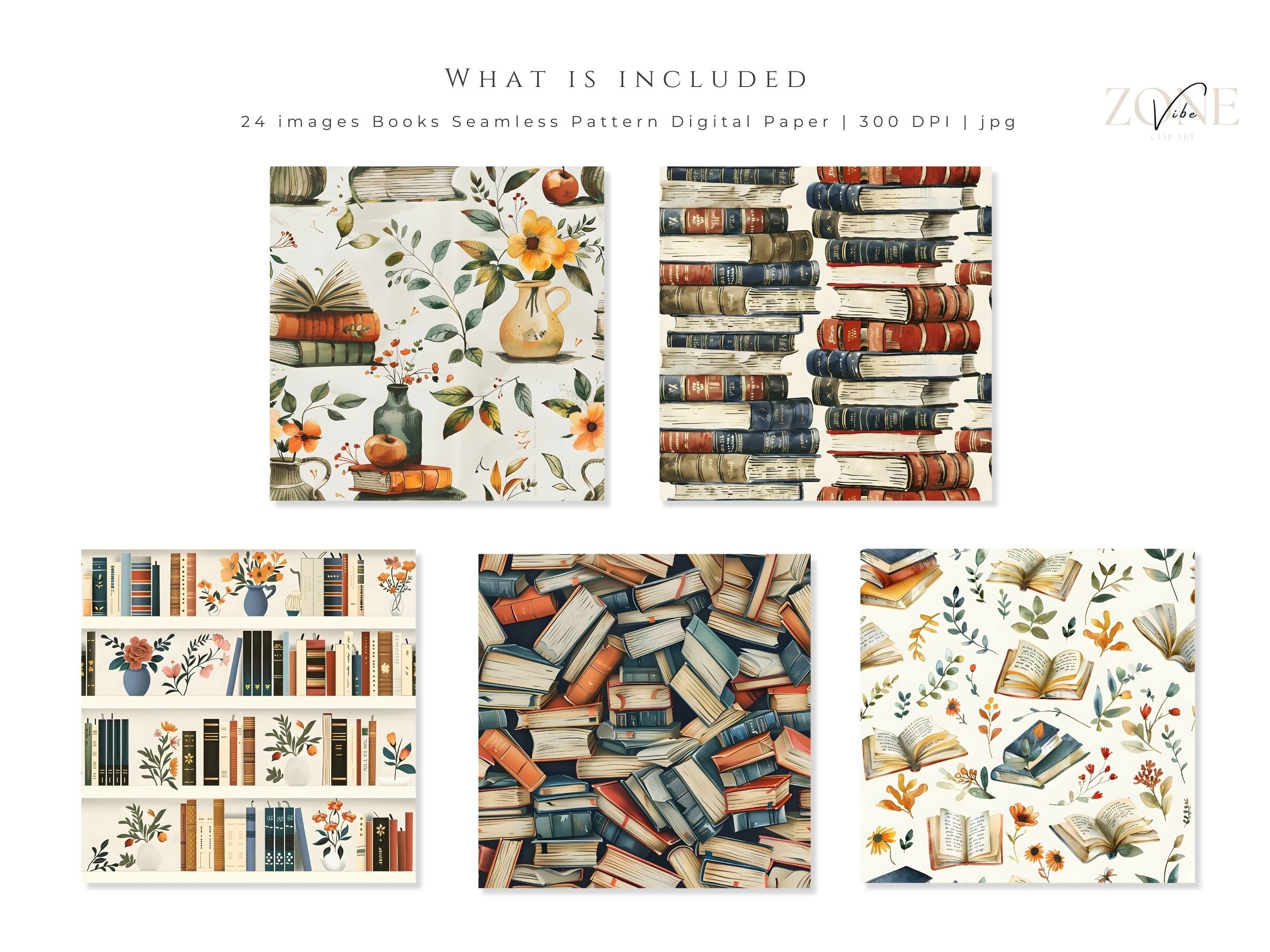 Books Digital Paper Pack Seamless Pattern Book Lovers Paper Crafting ...