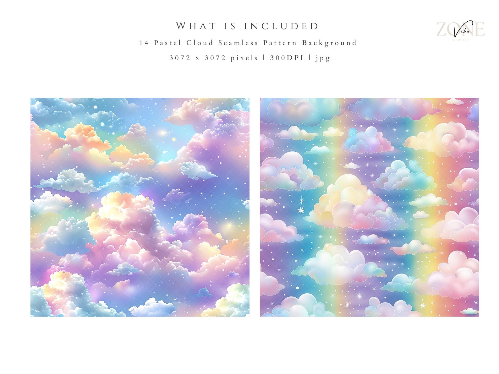 Pastel Rainbow Clouds Background Dreamy Sky Digital Paper, Printable ...