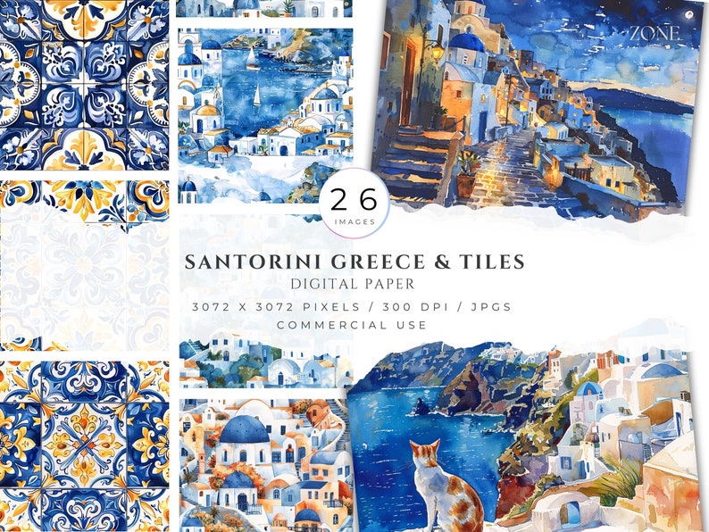 Santorini Greece Digital Paper Seamless Pattern Greece Clipart ...