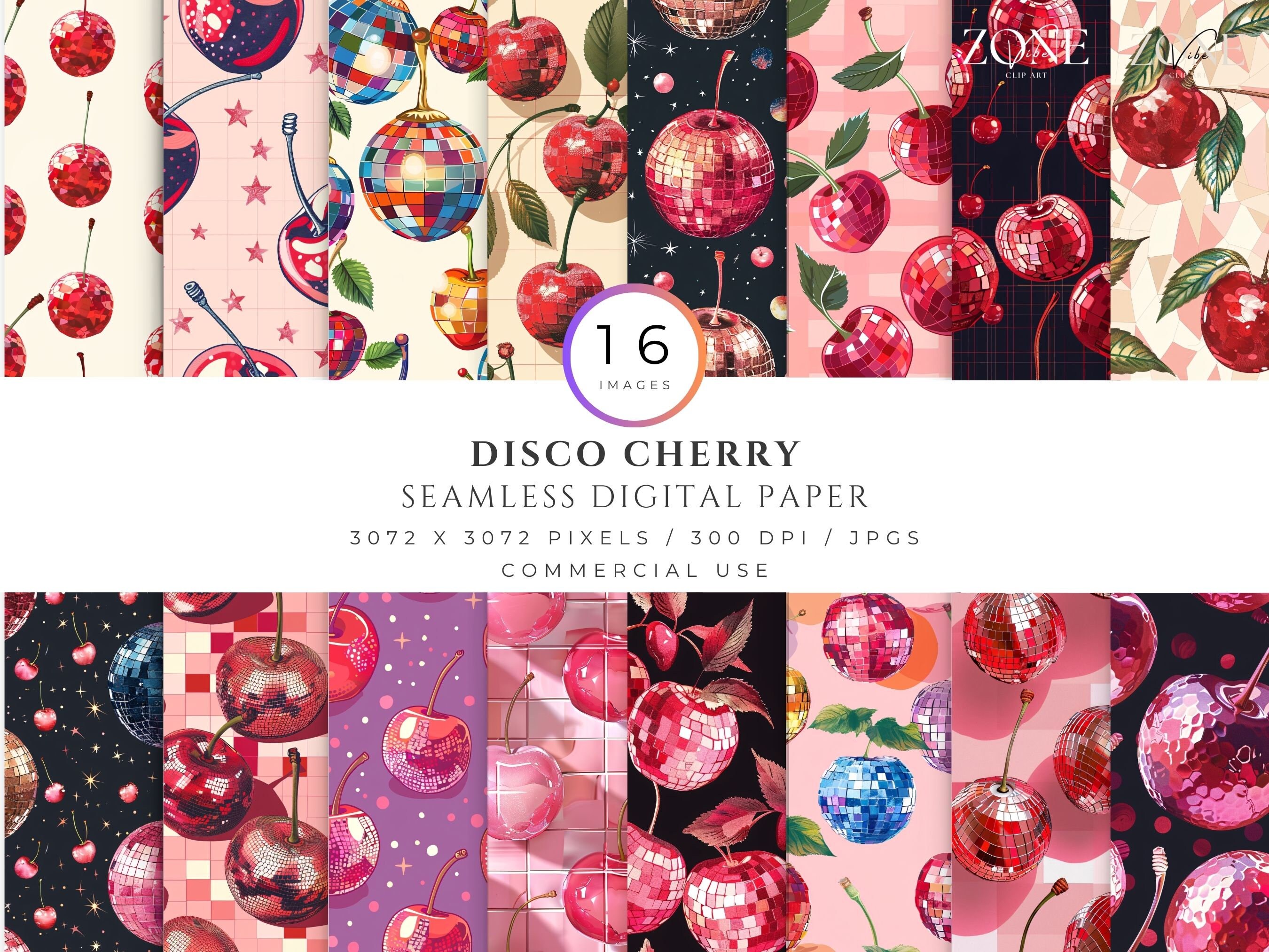Disco Cherry Digital Papers, 80s Last Disco Ball Wall Paper, Retro ...