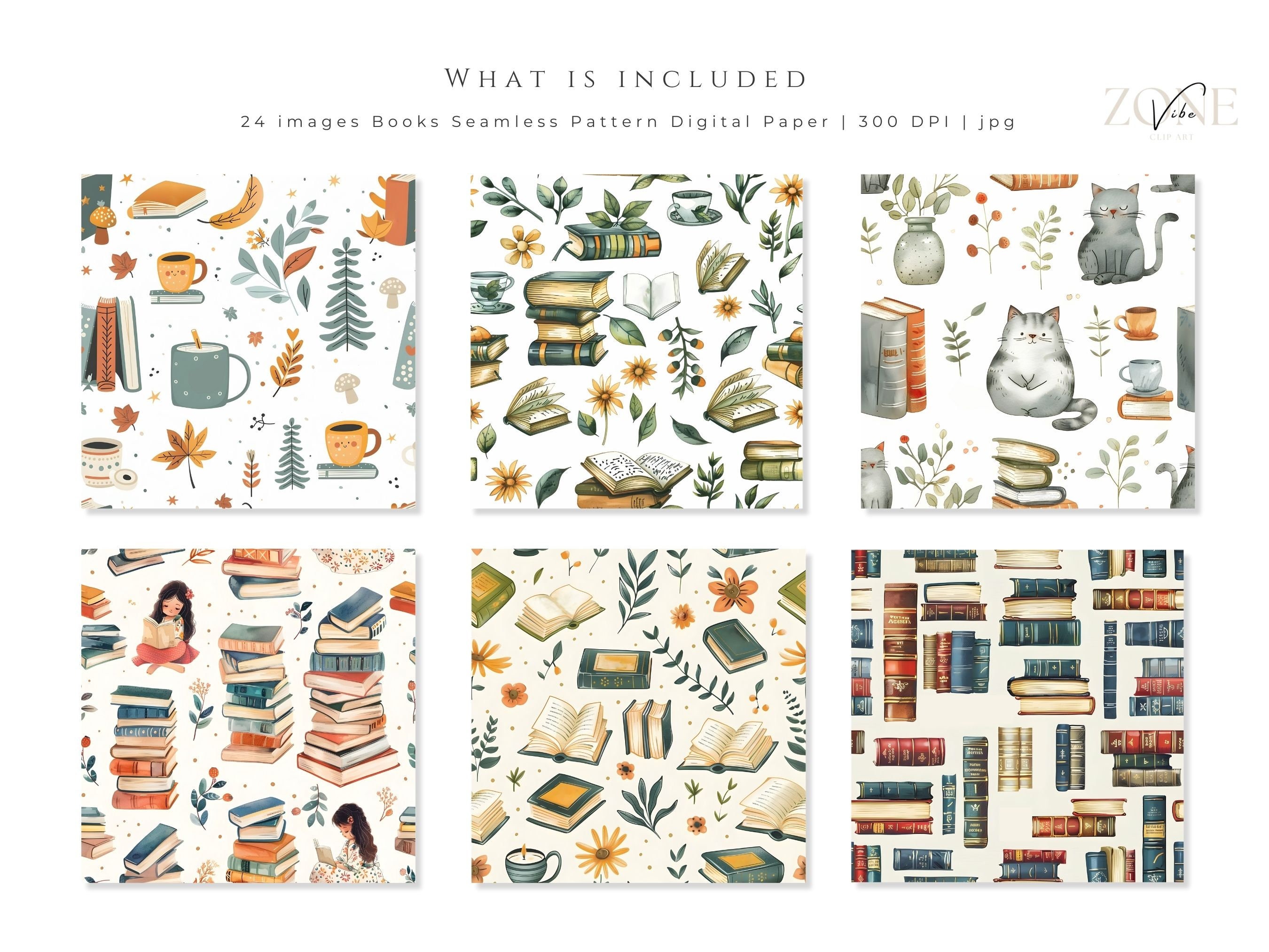 Books Digital Paper Pack Seamless Pattern Book Lovers Paper Crafting ...