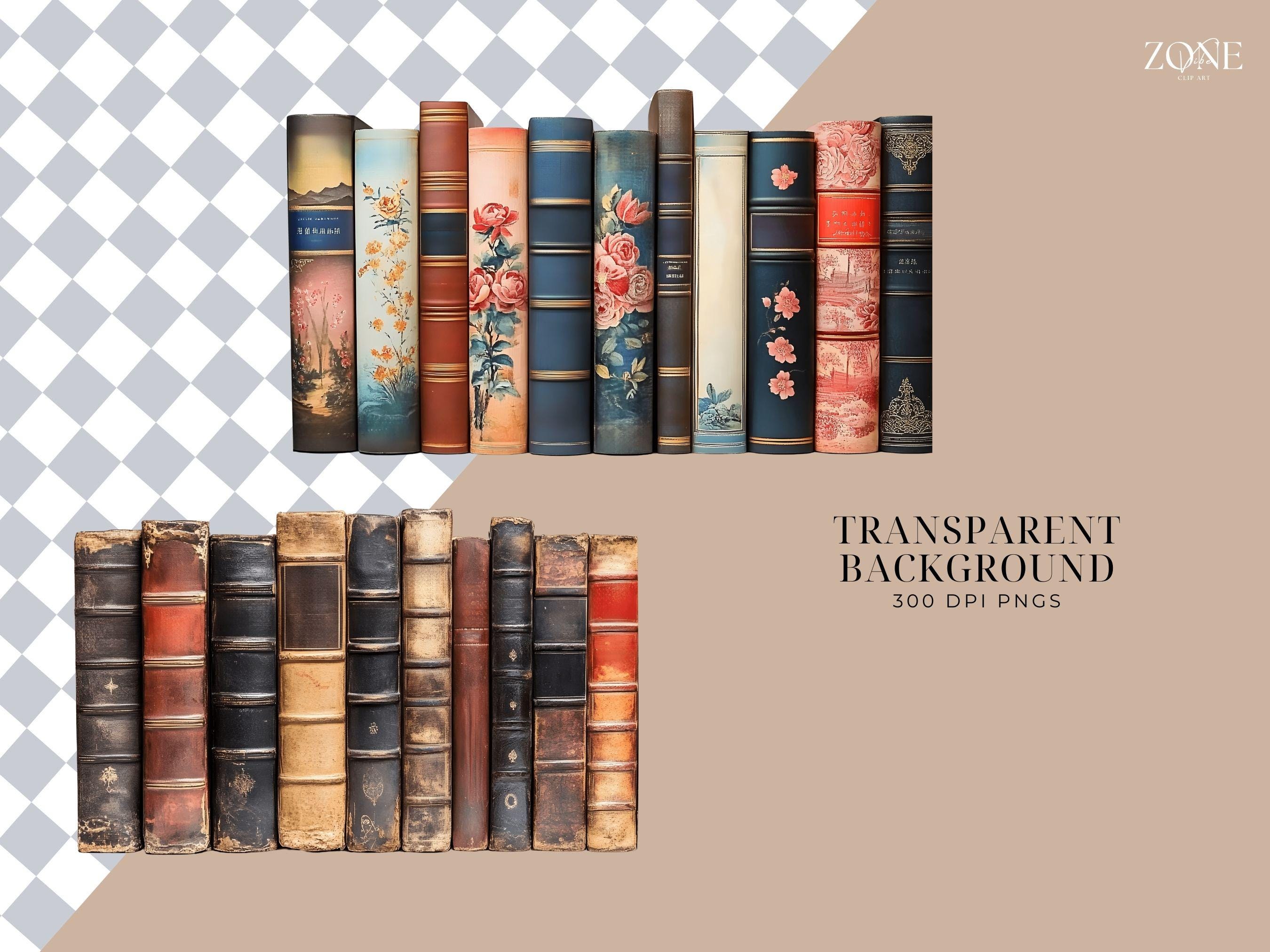 Vintage Book Spines Clipart, Old Book Border Png, Printable Book Mark ...