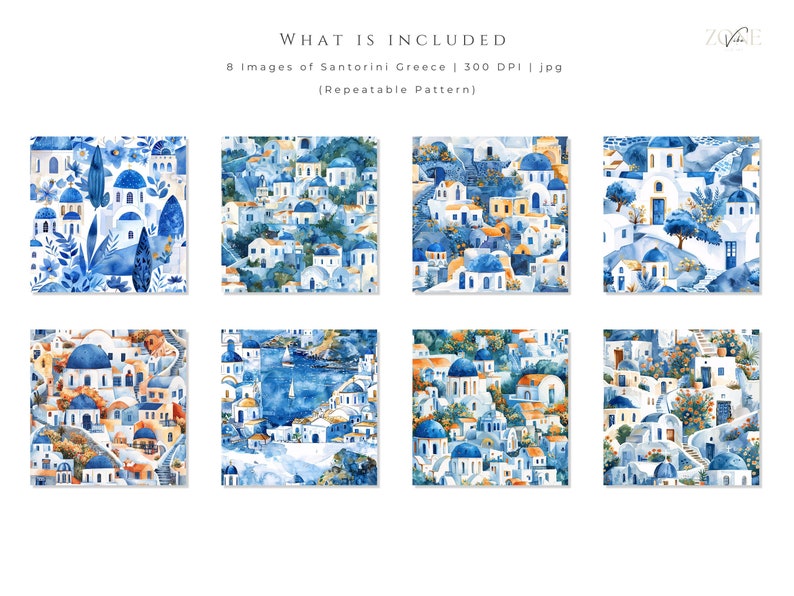 Santorini Greece Digital Paper Seamless Pattern Greece Clipart ...