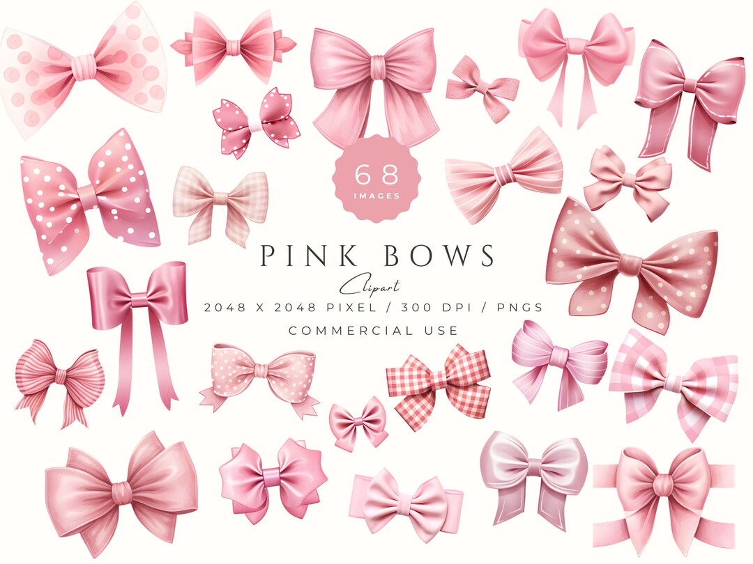 Watercolor Pink Bows Clipart, Wedding Ribbon PNG, Girl Baby Shower ...