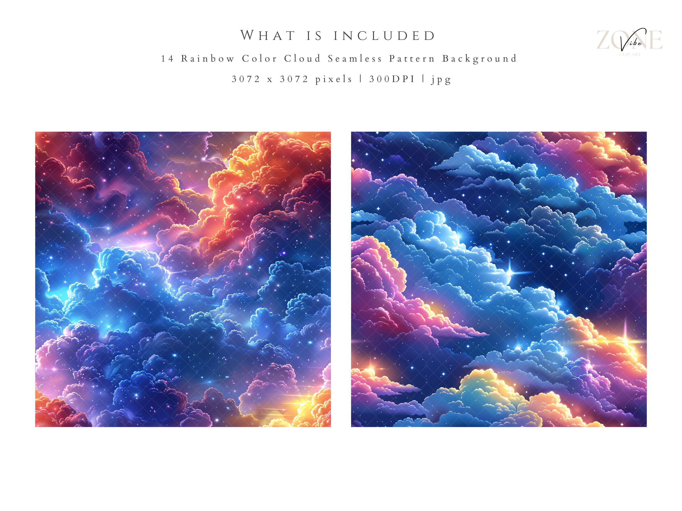Rainbow Clouds Seamless Background, Dreamy Sky Wallpaper Cloud Digital ...