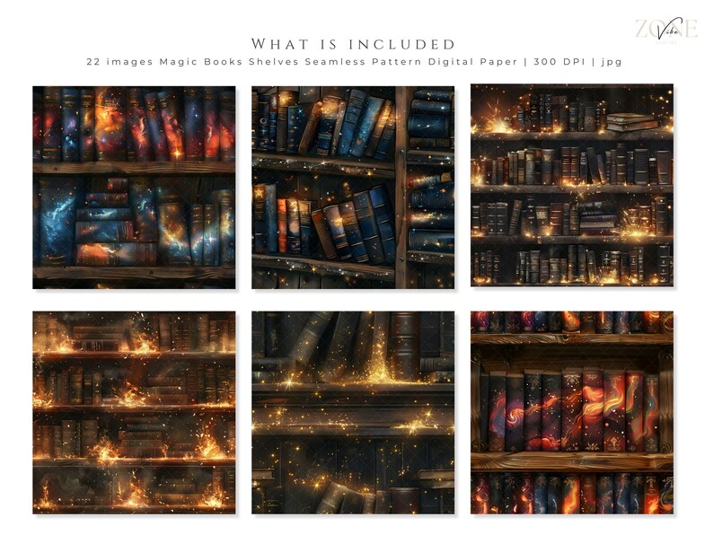 Magic Books Spine Bookshelves Digital Paper, Library Book Club Gift ...
