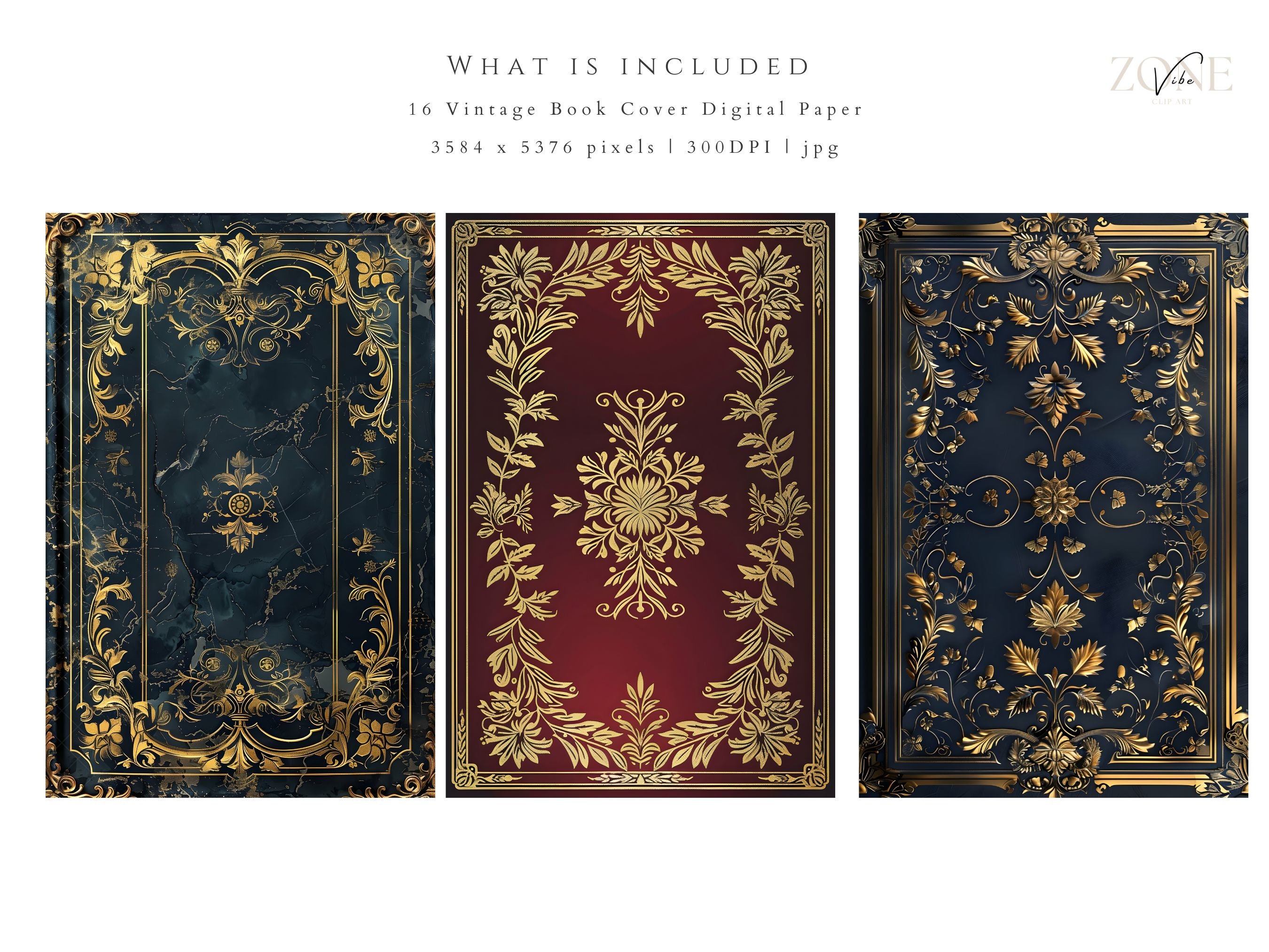 Book Covers Digital Paper for Ebook Mockup Vintage Gold Frame ...