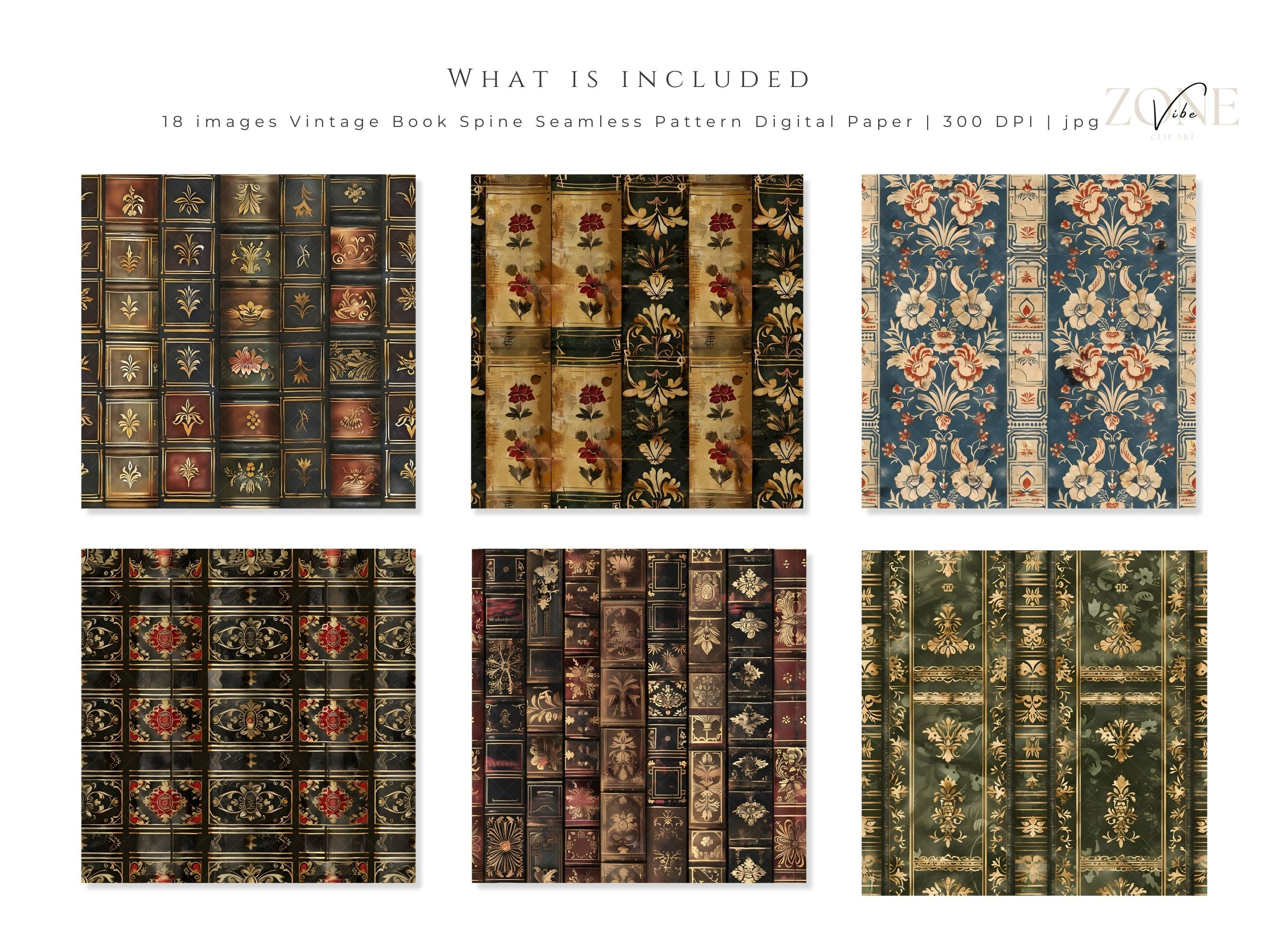 Vintage Book Spine Digital Paper, Ebook Mockup Decorative Book Covers ...