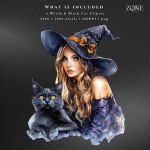 Mystical Witch and Black Cat Watercolor Clipart for Witch Journal ...