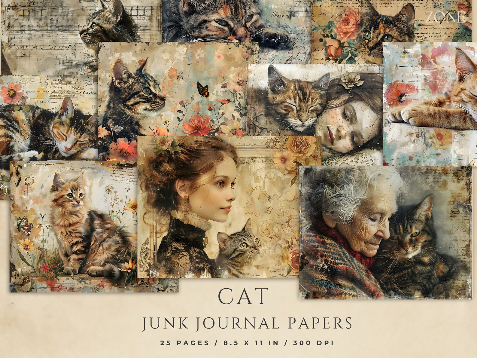 Cat Junk Journal Papers Printable, Junk Journal Pages Kit, Animals ...