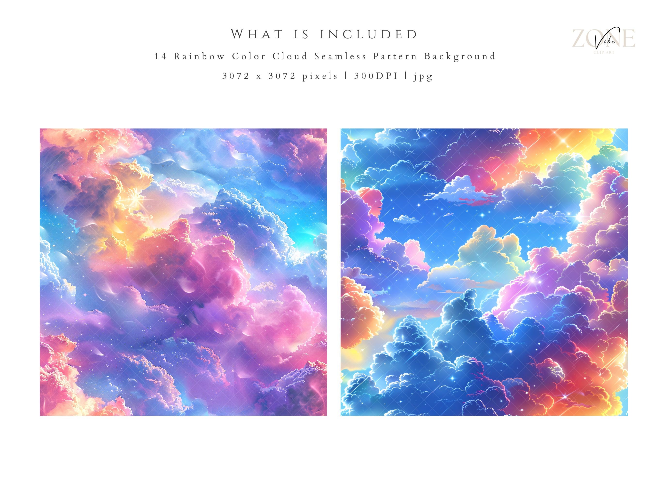 Rainbow Clouds Seamless Background, Dreamy Sky Wallpaper Cloud Digital ...